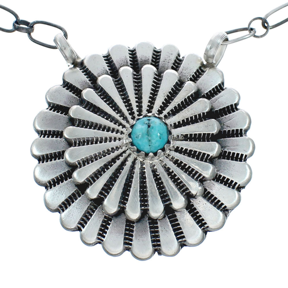 Sterling Silver & Turquoise Zuni Sunburst Pendant Necklace SN20287 ...