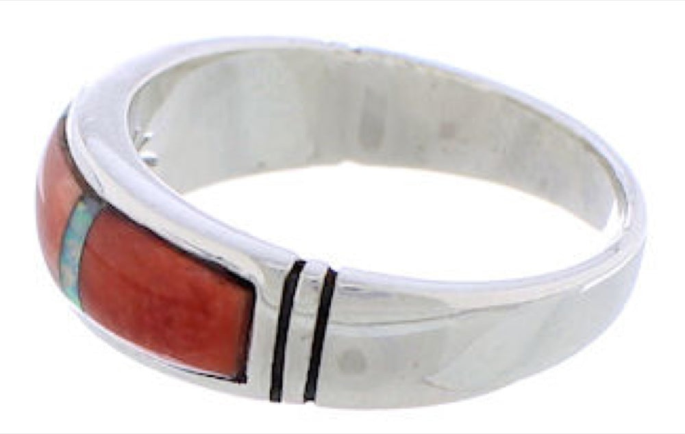 Sterling Silver Red Oyster Shell Opal Inlay Ring Size 7-3/4 ZX35528 ...