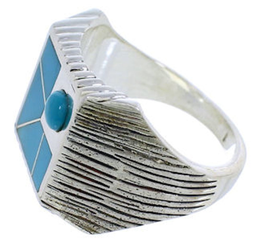 Silver Southwest Turquoise Inlay Ring Size 13 UX33241 – SilverTribe
