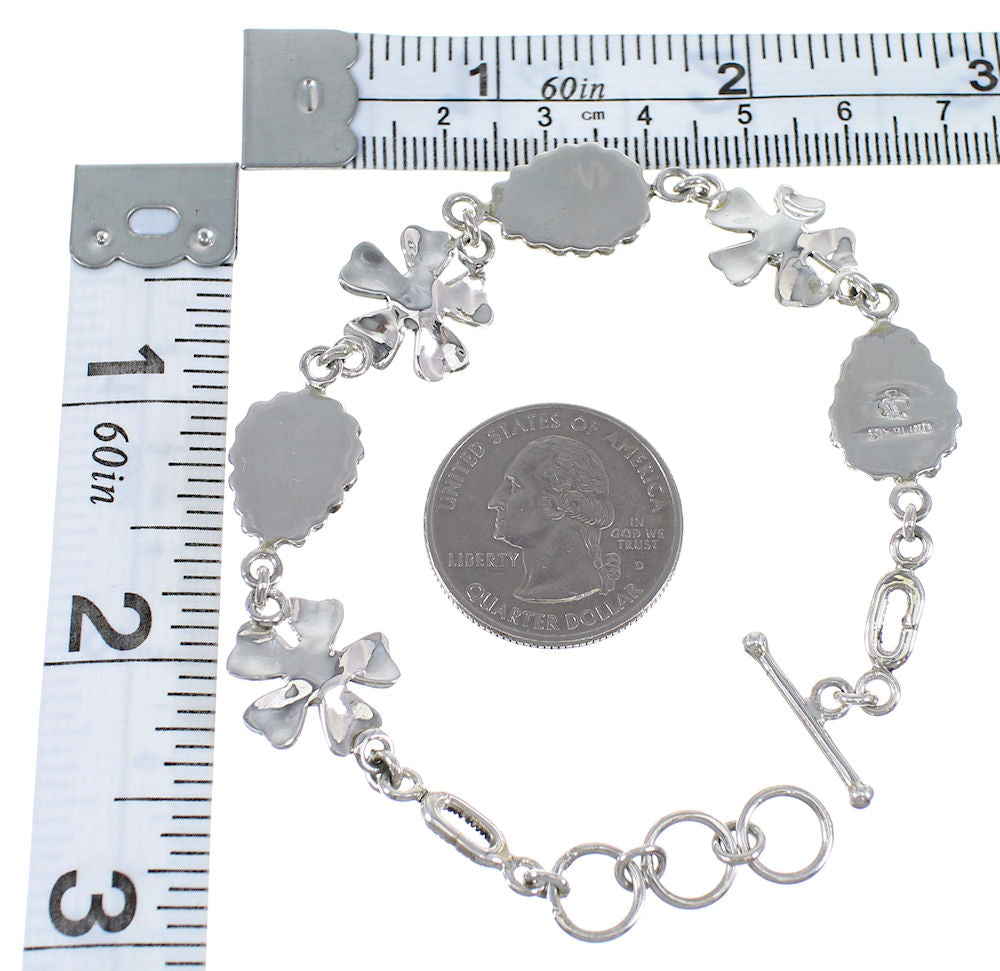 Magenta Turquoise And Opal Silver Flower Link Bracelet AX54443 ...