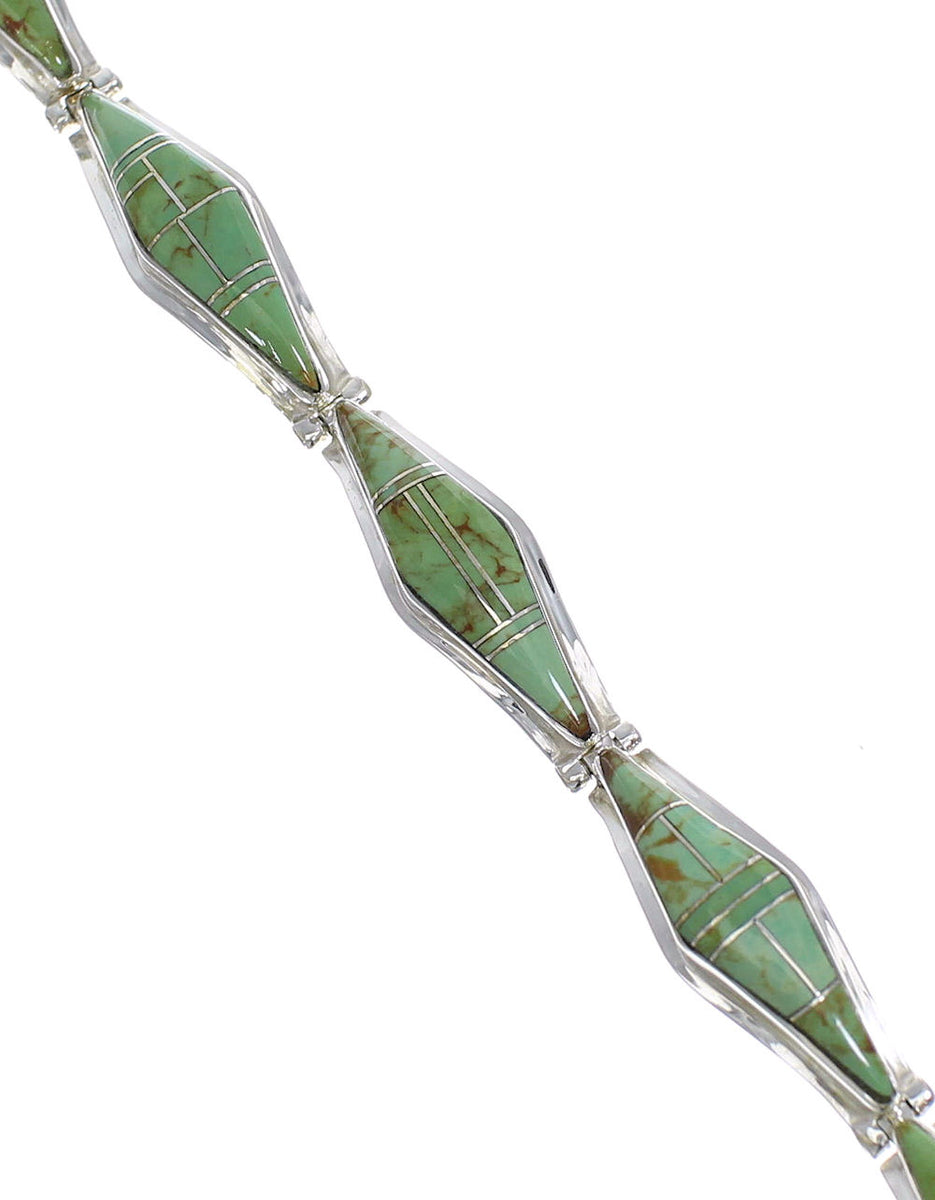 Authentic Sterling Silver Southwest Turquoise Inlay Link Bracelet AX54 ...