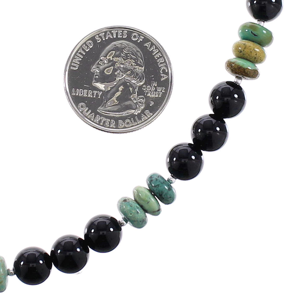 Navajo Sterling Silver Onyx Turquoise Bead Necklace RX96120 – SilverTribe