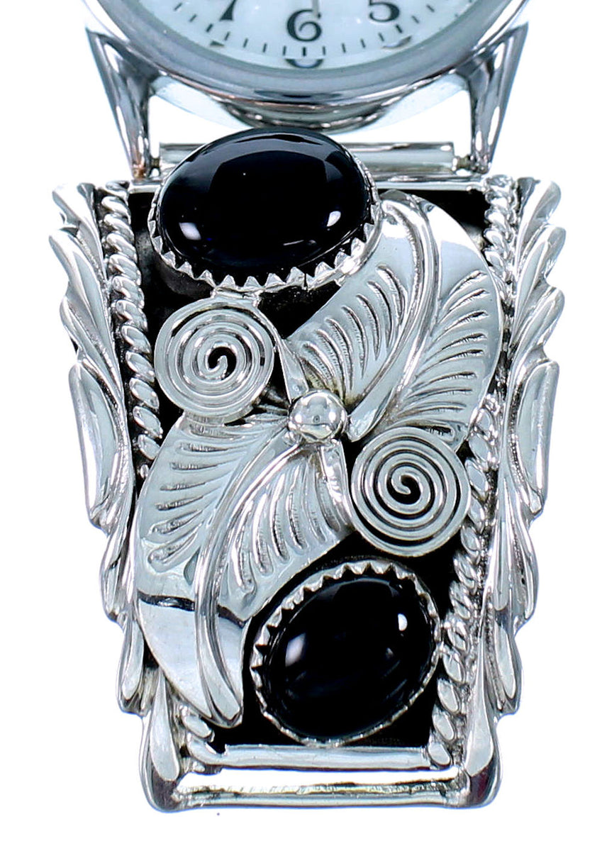Onyx Sterling Silver Scalloped Leaf Navajo Watch SX107564 – SilverTribe