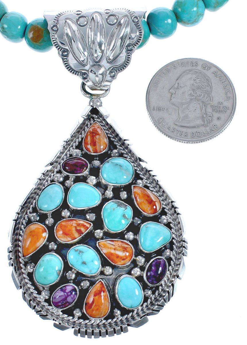 Multicolor Navajo Authentic Sterling Silver Bead Necklace Set BX119587 ...