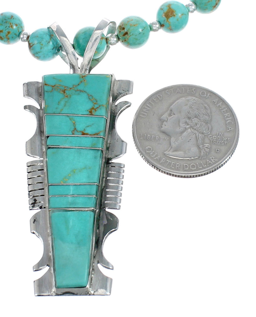 Native American Kingman Turquoise Inlay And Sterling Silver Bead Neckl ...