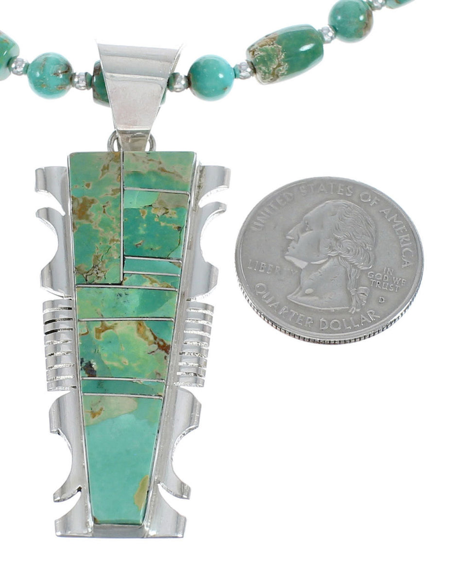 Native American Kingman Turquoise Inlay And Sterling Silver Navajo Bea ...
