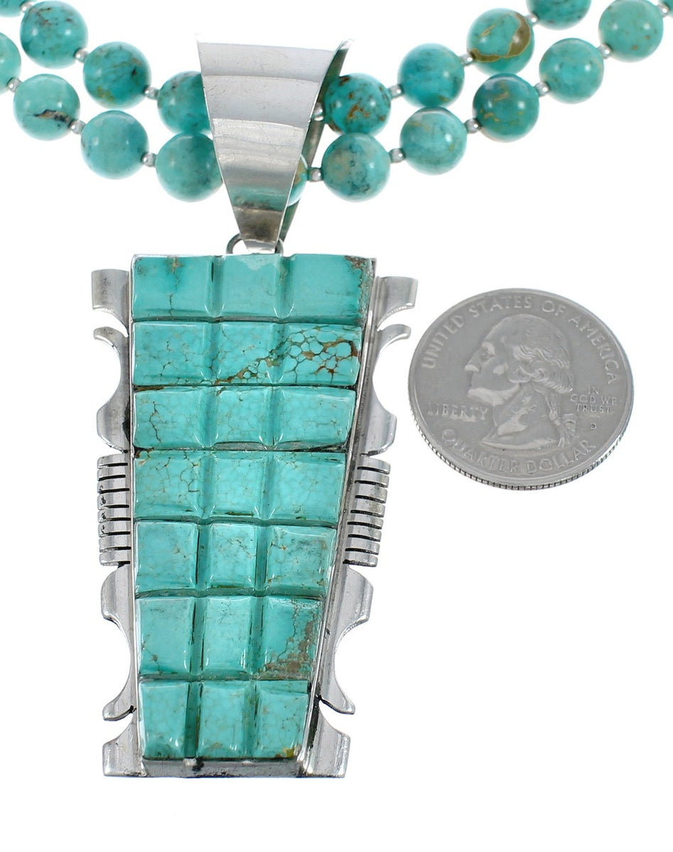 Native American Turquoise Cobble Inlay And Sterling Silver Navajo 2-St ...