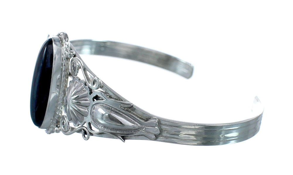 Onyx Authentic Sterling Silver Navajo Cuff Bracelet JX128745 – SilverTribe