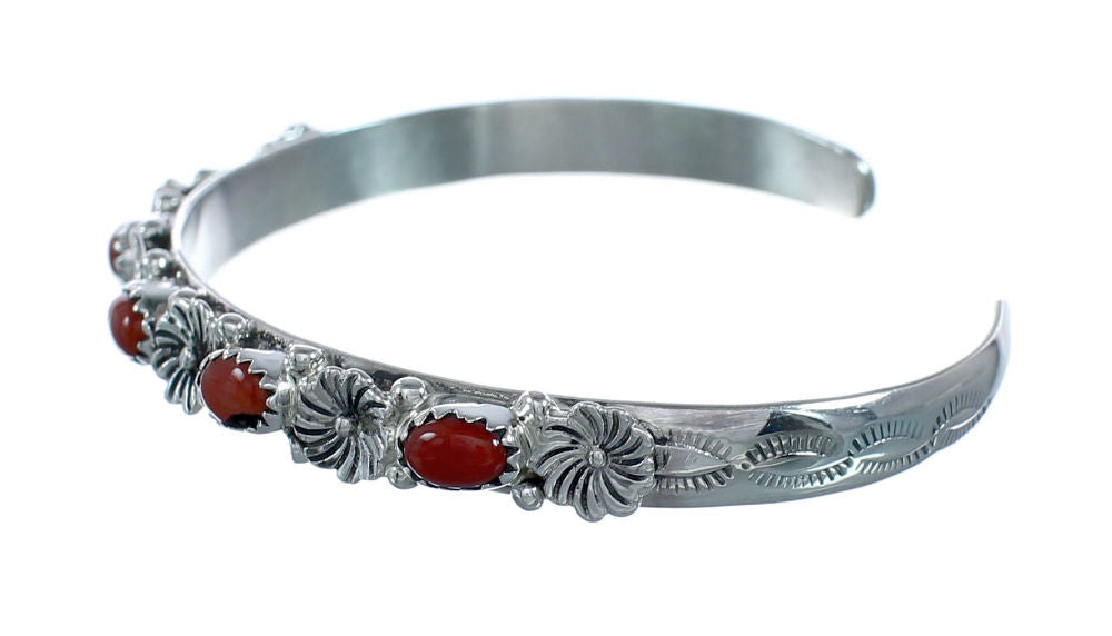 Native American Navajo Flower Coral Cuff Bracelet JX128775 – SilverTribe