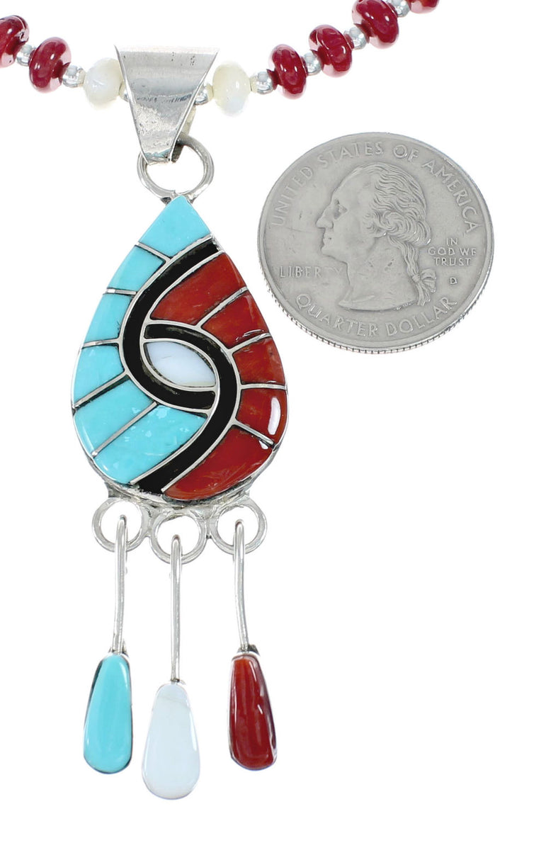 Native American Multicolor Inlay And Sterling Silver Bead Necklace Set ...